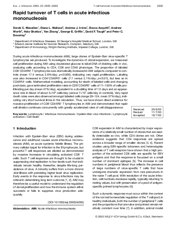 (PDF) Rapid turnover of T cells in acute infectious mononucleosis