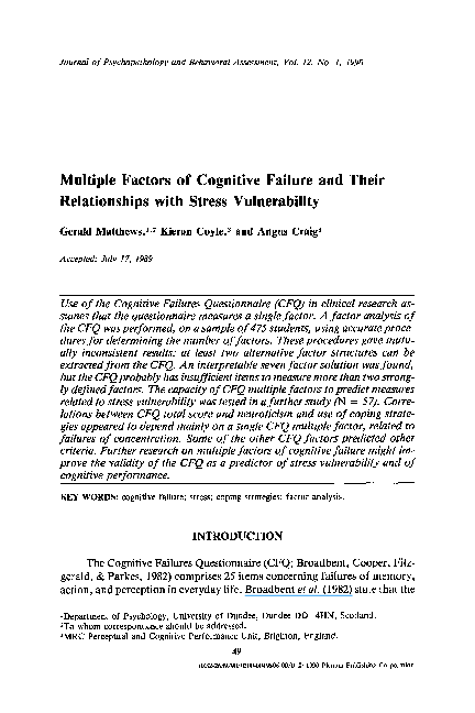 (PDF) Multiple factors of cognitive failure and their relationships ...