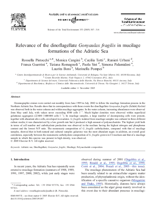 (PDF) Relevance of the dinoflagellate Gonyaulax fragilis in mucilage ...