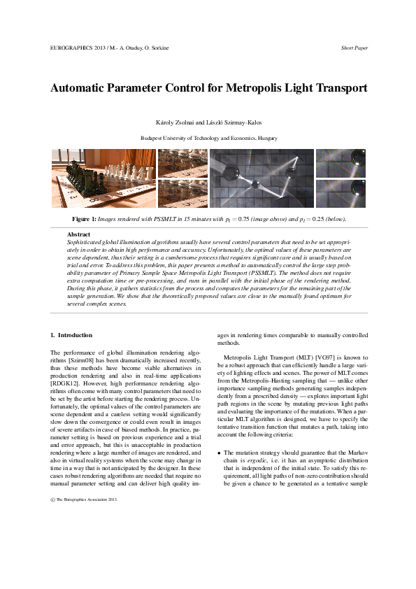 (PDF) Automatic Parameter Control for Metropolis Light Transport