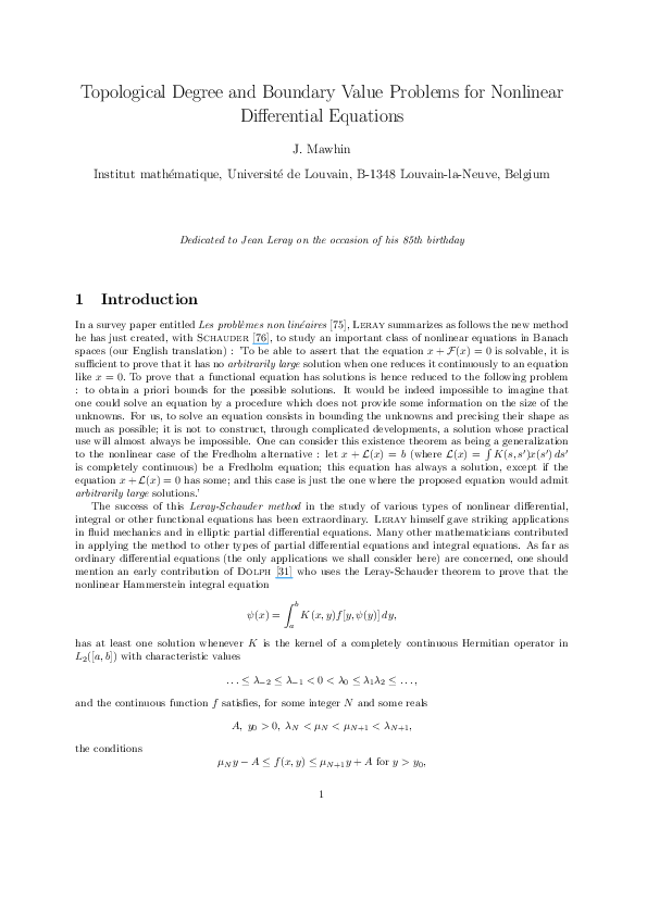 Pdf Topological Degree And Boundary Value Problems For Nonlinear