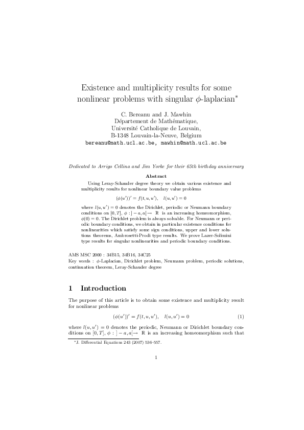 (PDF) Existence and multiplicity results for some nonlinear problems with singular ϕ-Laplacian