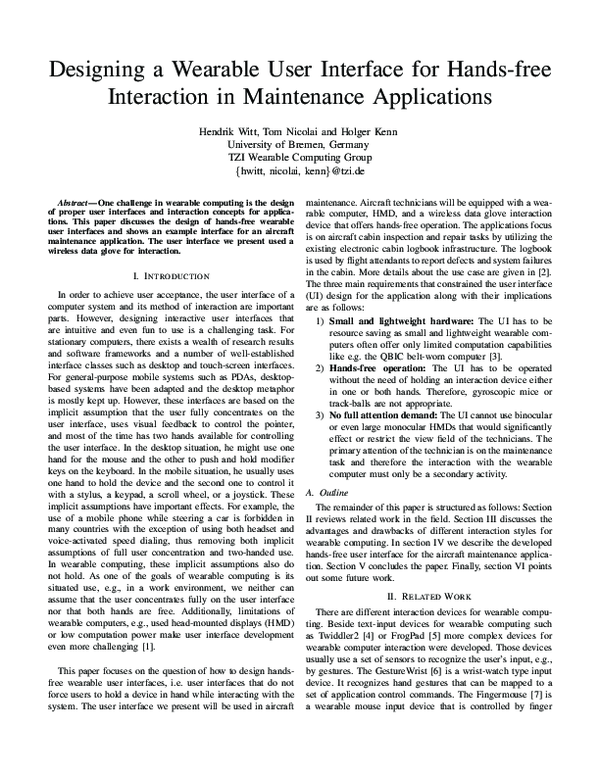 (PDF) Designing a Wearable User Interface for Hands-free Interaction in ...
