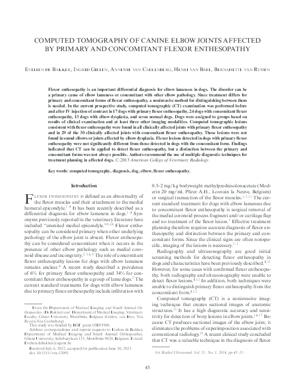 (PDF) Computed tomography of canine elbow joints affected by primary ...