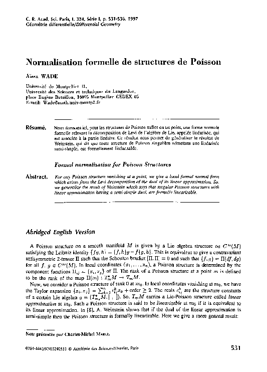 (PDF) Normalisation formelle de structures de Poisson