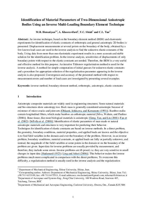 (PDF) Identification of Material Parameters of Two-Dimensional Anisotropic Bodies Using an ...
