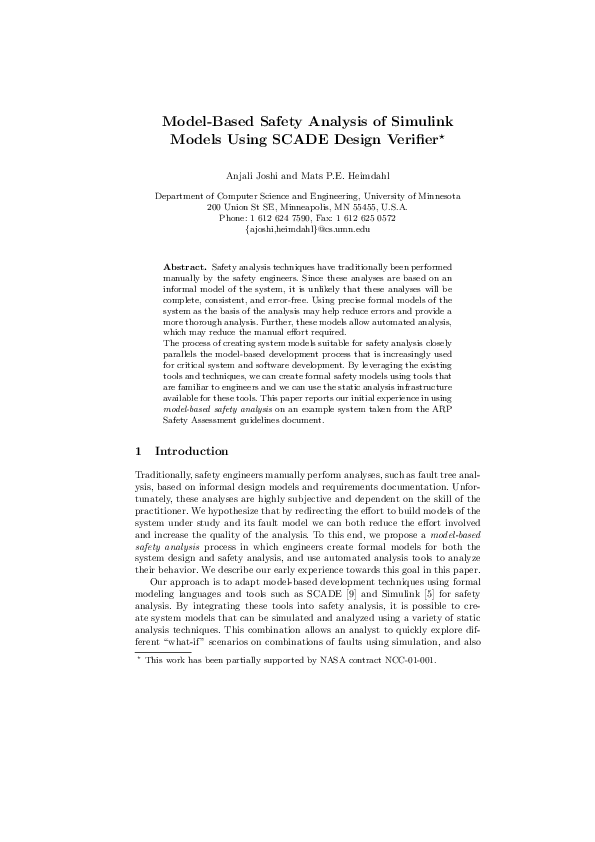 (PDF) Model-Based Safety Analysis of Simulink Models Using SCADE Design Verifier