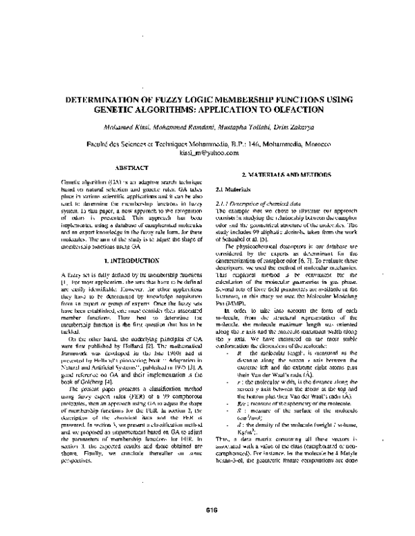 Pdf Determination Of Fuzzy Logic Membership Functions Using Genetic