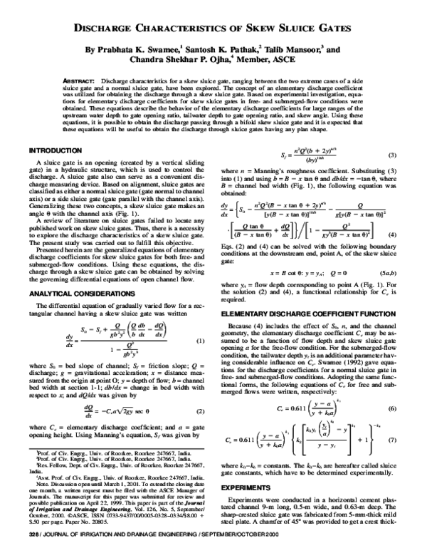 (PDF) Discharge Characteristics of Skew Sluice Gates