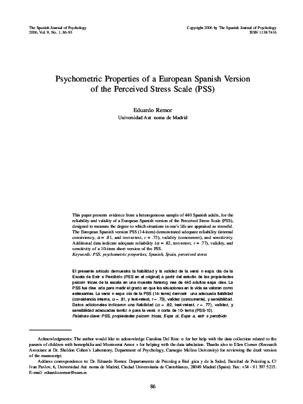 (PDF) Psychometric Properties of a European Spanish Version of the ...