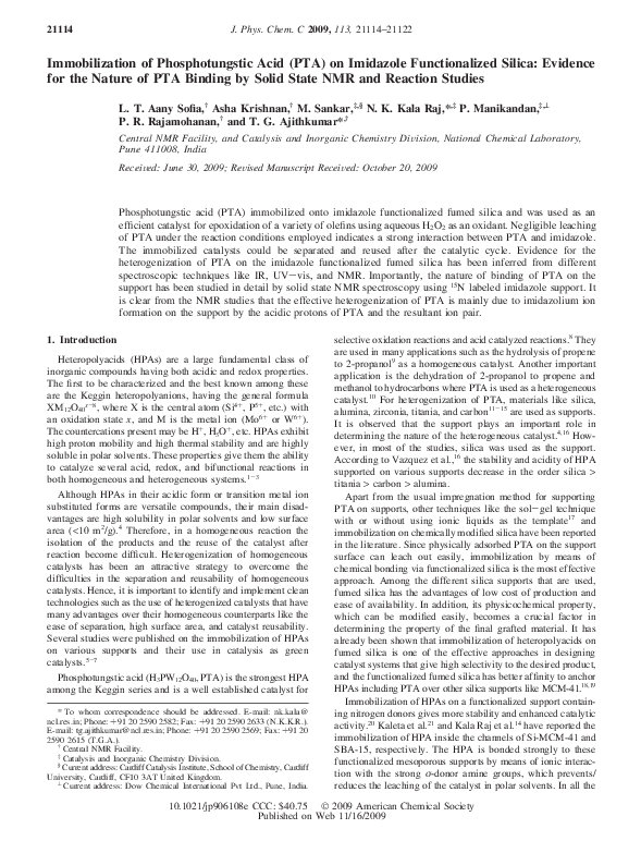 (PDF) Immobilization of Phosphotungstic Acid (PTA) on Imidazole ...
