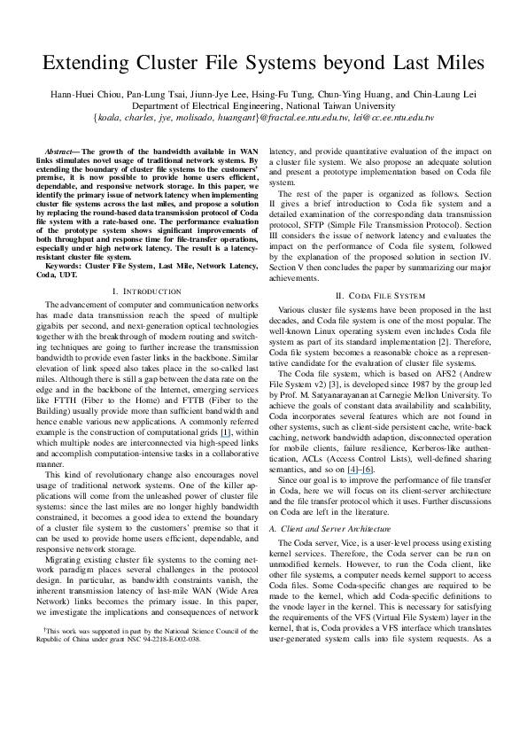 (PDF) Extending Cluster File Systems beyond Last Miles