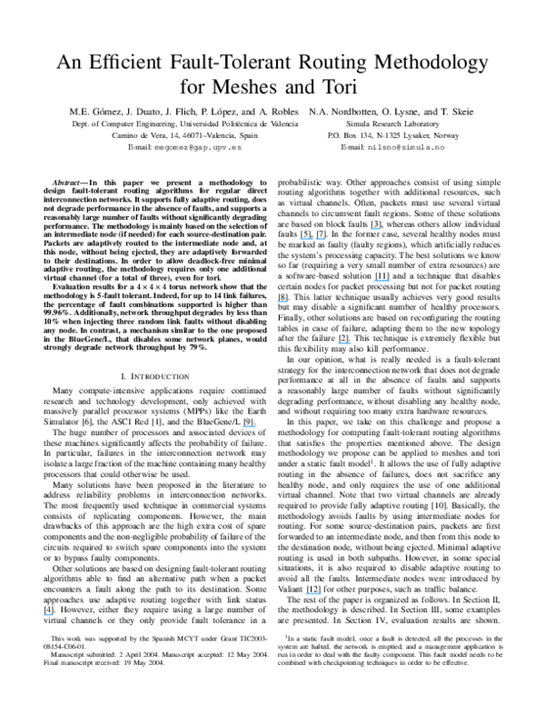 Pdf An Efficient Fault Tolerant Routing Methodology For Meshes And Tori