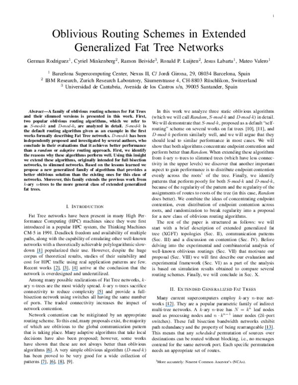 (PDF) Oblivious routing schemes in extended generalized Fat Tree networks