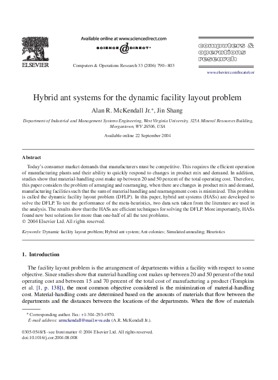 Pdf Simulated Annealing Heuristics For The Dynamic Facility Layout Problem Jin Shang