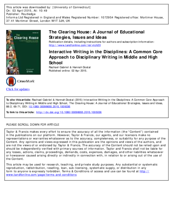 (PDF) Interactive Writing in the Disciplines: A Common Core approach to ...