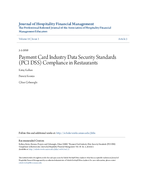 (PDF) Payment Card Industry Data Security Standards (PCI DSS) Compliance in Restaurants