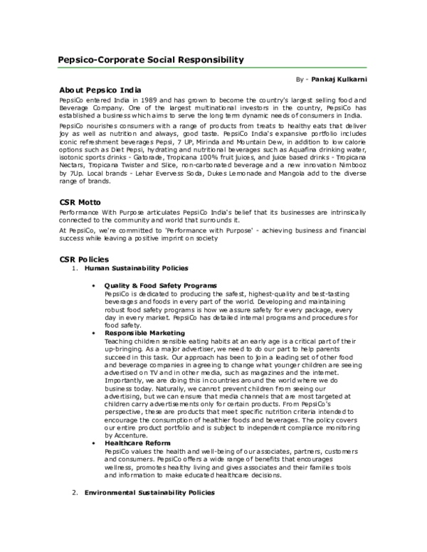 (DOC) Pepsico-Corporate Social Responsibility