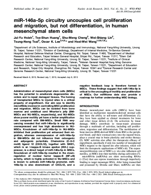 (PDF) miR-146a-5p circuitry uncouples cell proliferation and migration, but not differentiation ...