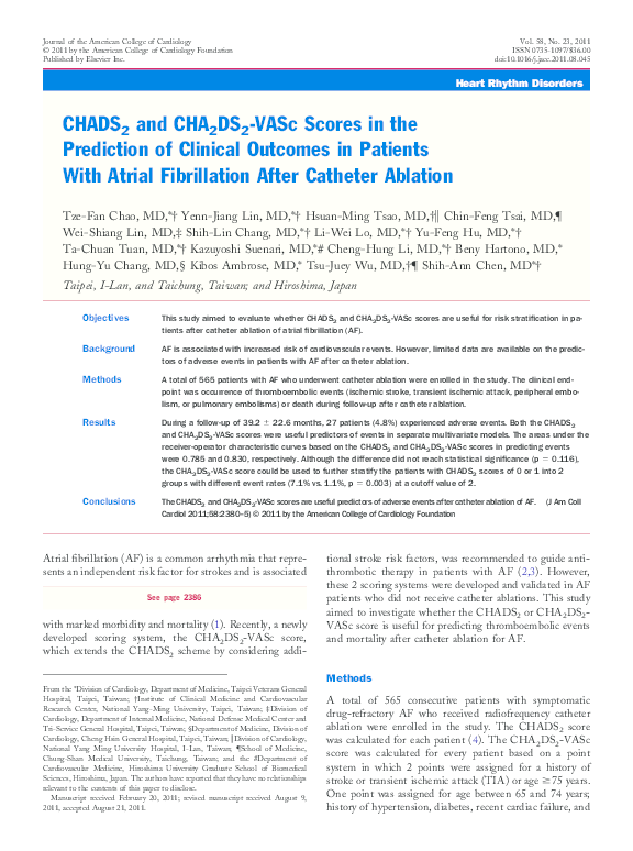 (PDF) CHADS2 and CHA2DS2-VASc Scores in the Prediction of Clinical ...