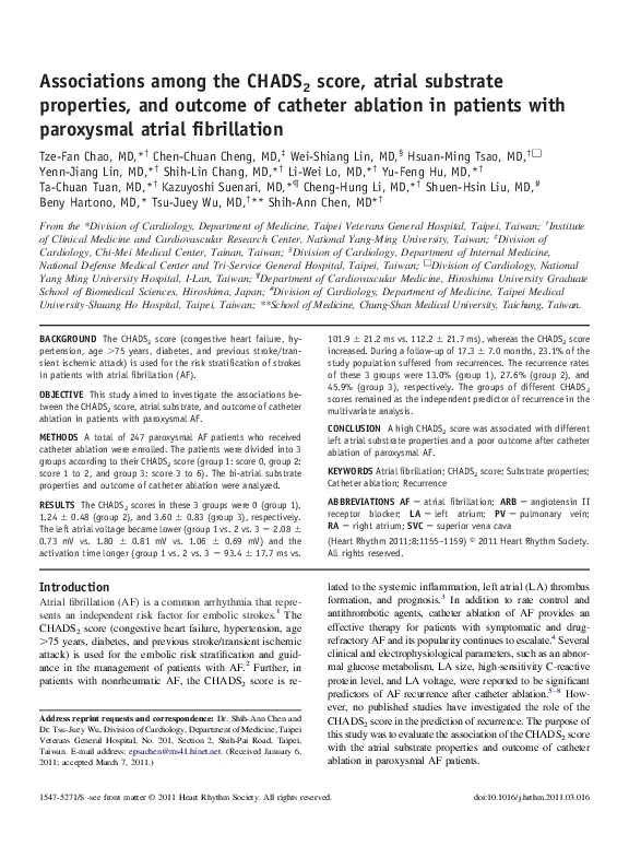 (PDF) CHADS2 and CHA2DS2-VASc scores as predictors of left atrial ...
