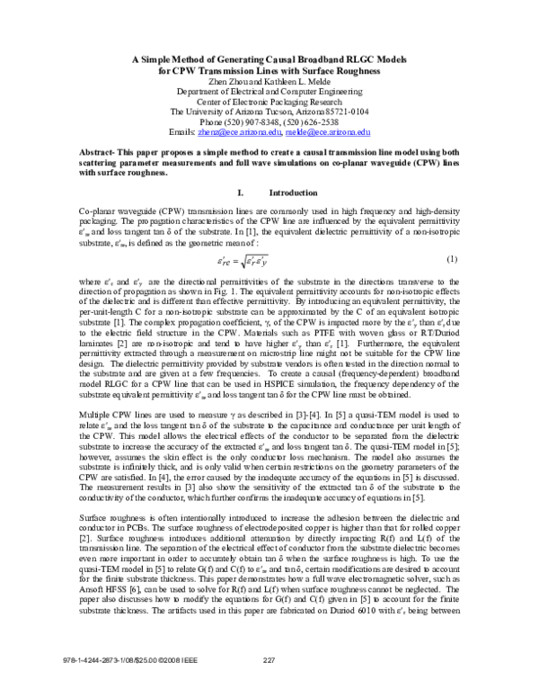 (PDF) A Simple method of generating causal broadband RLGC models for ...