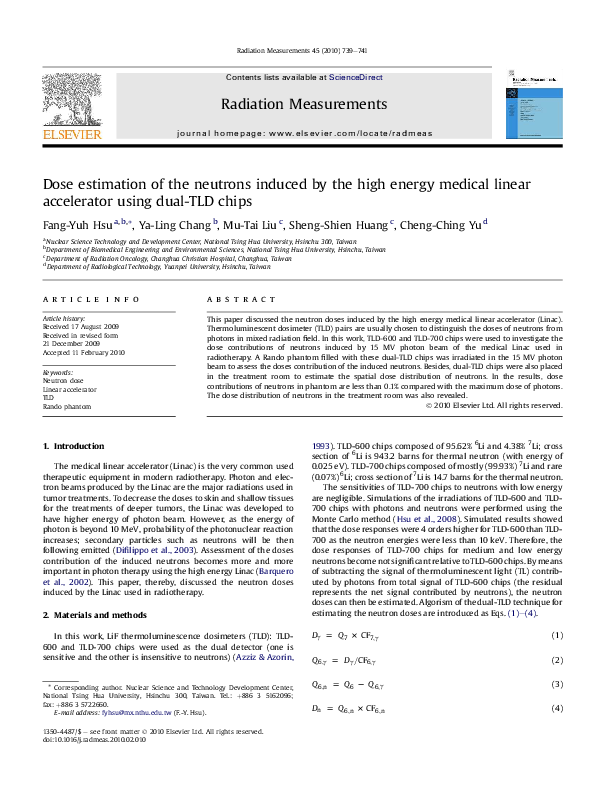 (PDF) Dose estimation of the neutrons induced by the high energy medical linear accelerator ...