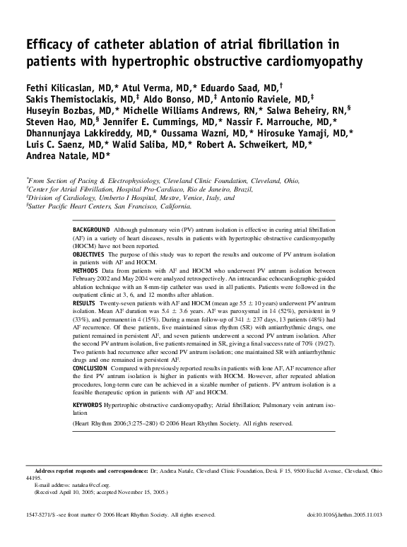 (PDF) Catheter ablation of atrial fibrillation in hypertrophic cardiomyopathy: long-term ...