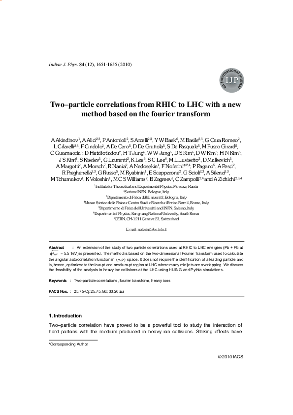 (PDF) Two-particle correlations from RHIC to LHC with a new method based on the fourier transform