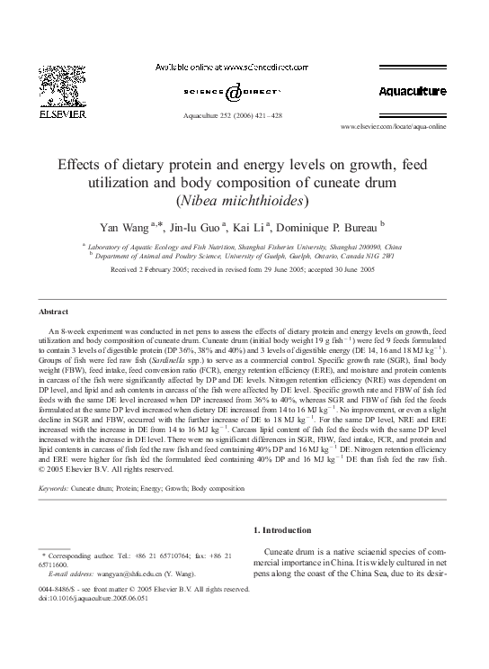 (PDF) Effects of dietary protein and energy levels on growth, feed ...