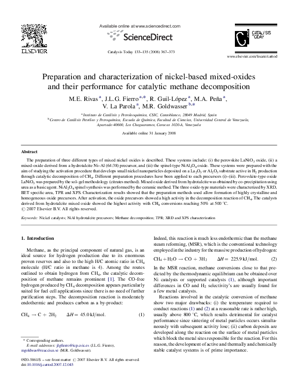(PDF) Preparation and characterization of nickel based catalysts on ...