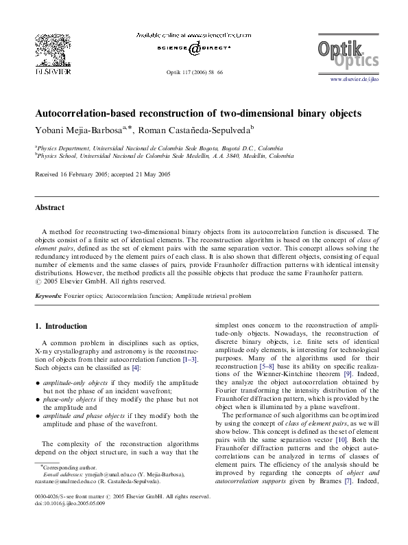 (PDF) Autocorrelation-based reconstruction of two-dimensional binary objects