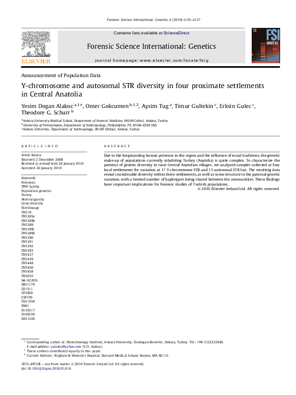 Y-chromosome and autosomal STR diversity in four proximate settlements ...