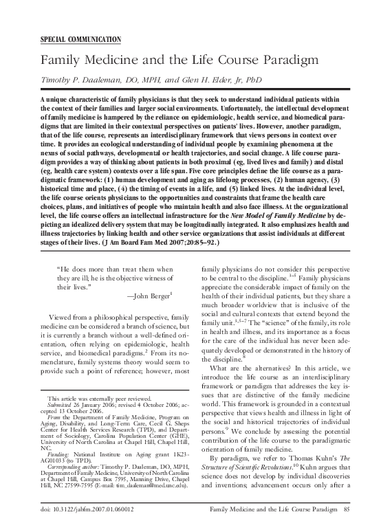 (PDF) Family Medicine and the Life Course Paradigm