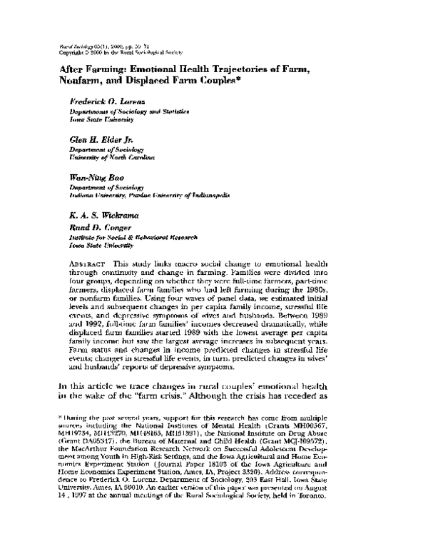 (PDF) After Farming: Emotional Health Trajectories of Farm, Nonfarm ...