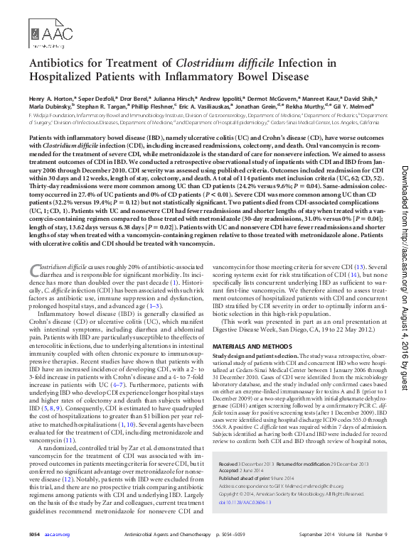 (PDF) Antibiotics for Treatment of Clostridium difficile Infection in ...