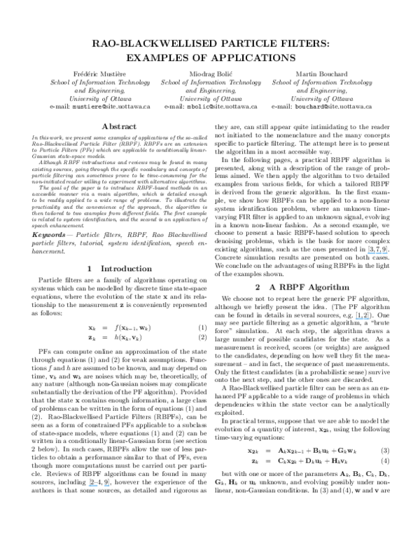 (PDF) Rao-Blackwellised Particle Filters: Examples of Applications