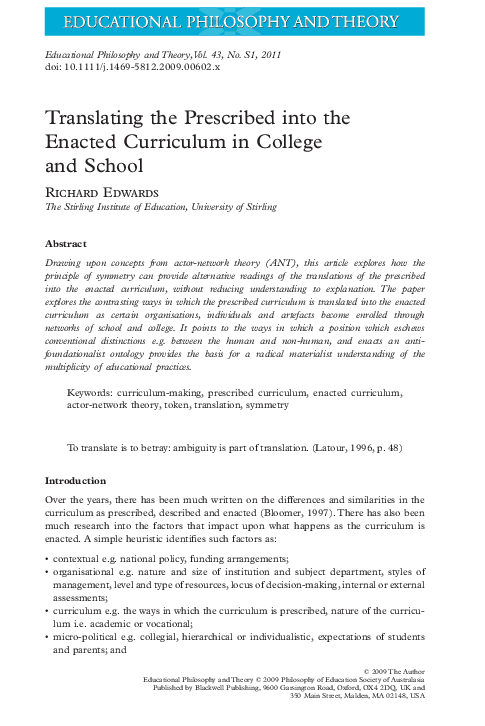 (PDF) Translating the Prescribed into the Enacted Curriculum in College ...