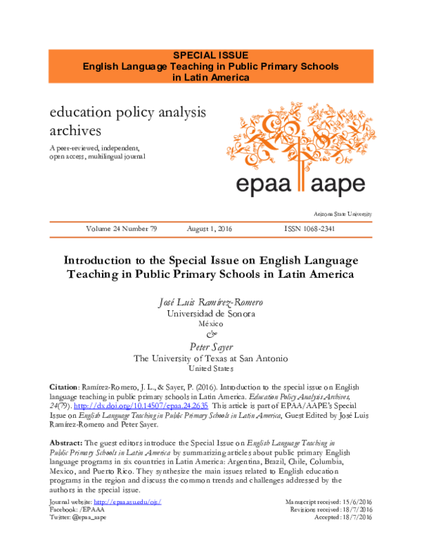 (PDF) Introduction to the Special Issue on English Language Teaching in ...