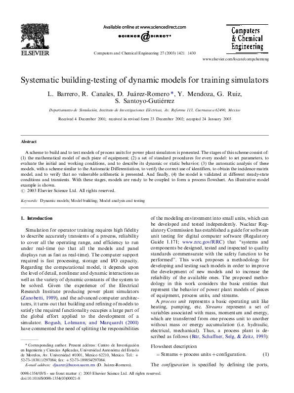 (PDF) Systematic building-testing of dynamic models for training simulators