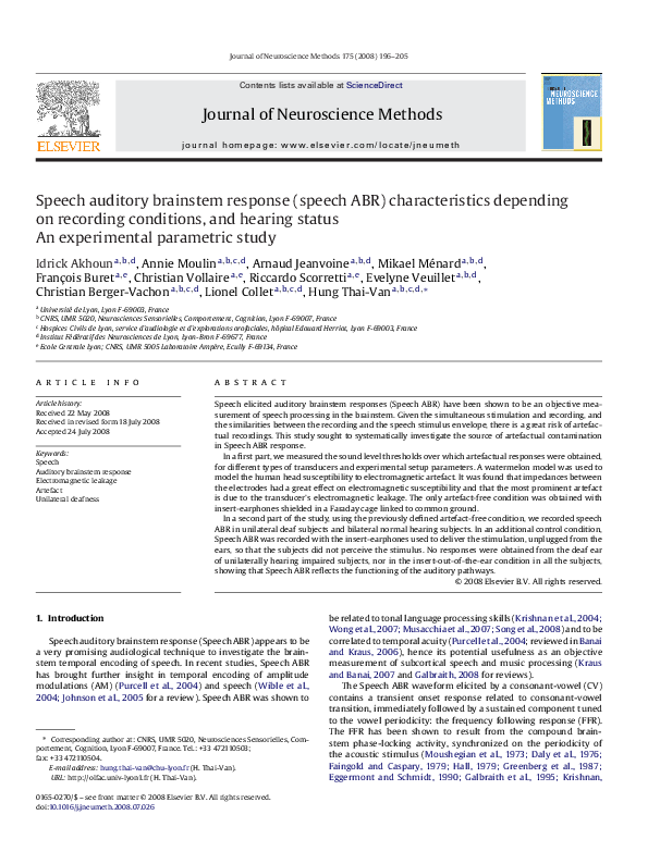 (PDF) Speech auditory brainstem response (speech ABR) characteristics ...
