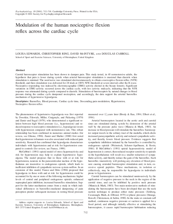 (PDF) Modulation of the human nociceptive flexion reflex across the cardiac cycle | david ...