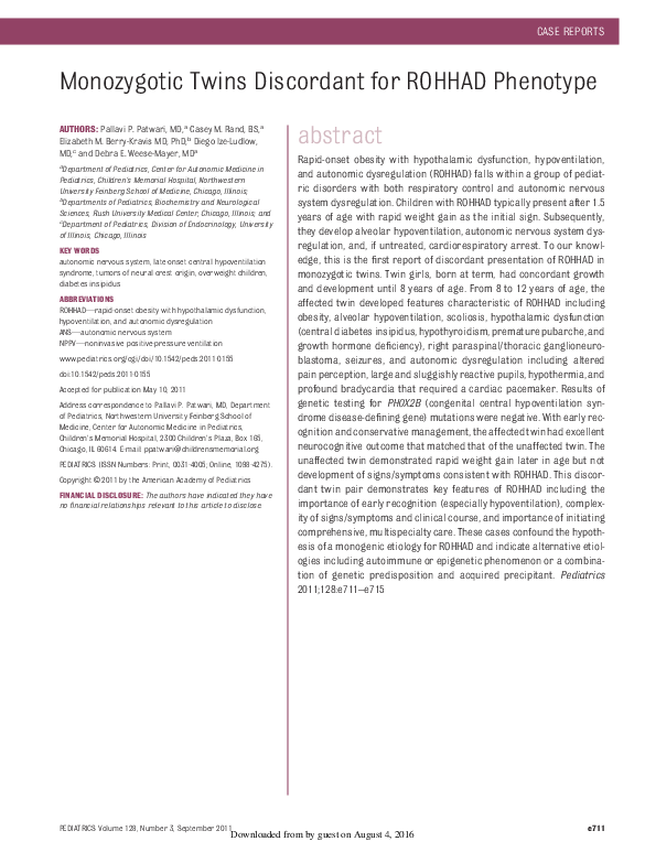 (PDF) Monozygotic Twins Discordant for ROHHAD Phenotype