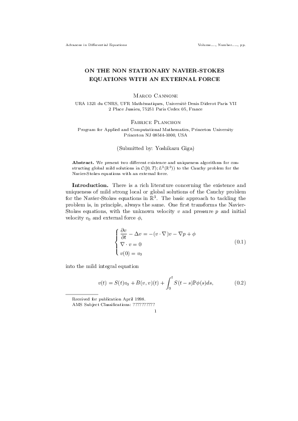 (PDF) On the non stationary Navier-Stokes equations with an external force