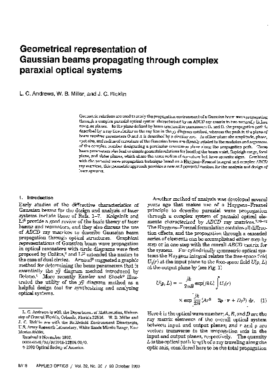 (PDF) Geometrical representation of Gaussian beams propagating through ...