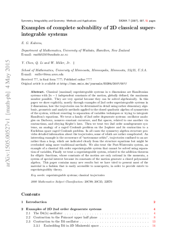 (PDF) Examples of complete solvability of 2D classical superintegrable systems