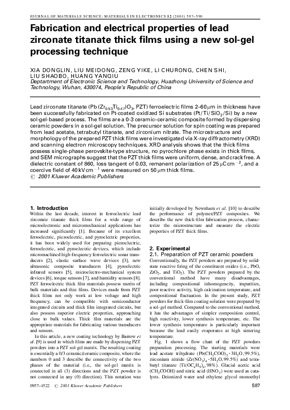 (PDF) Fabrication and Electrical Properties of Lead Zirconate Titanate Thick Films