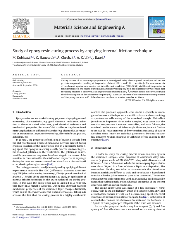 (PDF) Study of epoxy resin curing process by applying internal friction ...