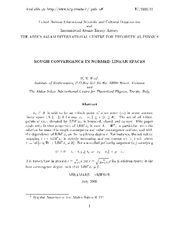 (PDF) ROUGH CONVERGENCE IN NORMED LINEAR SPACES