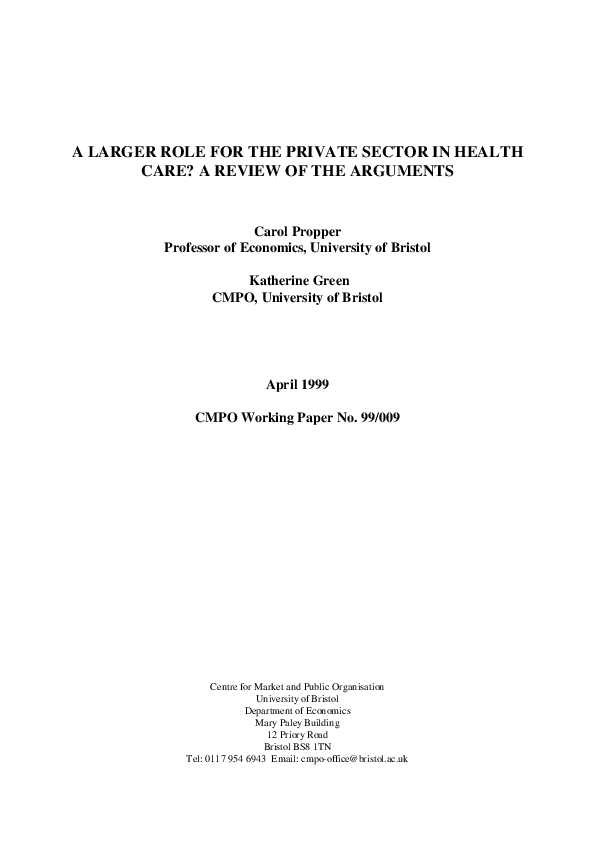 (PDF) A larger role for the private sector in health care?: A review of ...